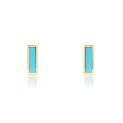 The Lovery Turquoise Bar Stud Earrings In Blue | ModeSens