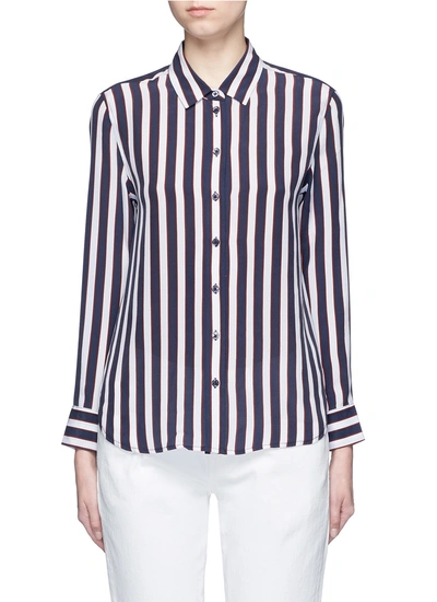 Equipment 'leema' Stripe Print Silk Shirt In Bright White & Peacoat ...