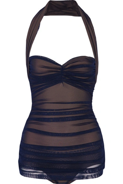 Norma Kamali Bill Mio Sheer Mesh One Piece Swimsuit In Midnight Navy