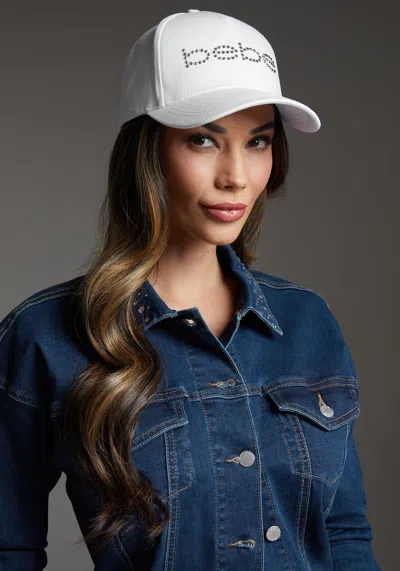 Bebe Logo Hat Embellished With Crystals By Swarovski In White | ModeSens