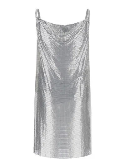 Versace Metallic Short Dress With Draped Neck In Metal Mesh Woman In ...