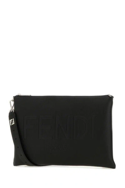Fendi Men Black Leather Roma Shoulder Bag | ModeSens