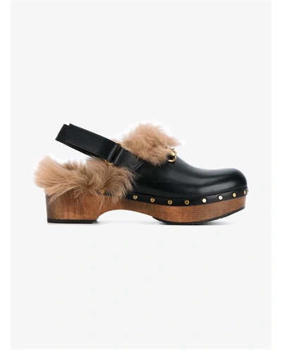 Gucci Black Amstel 55 Leather Fur Lined Clogs | ModeSens