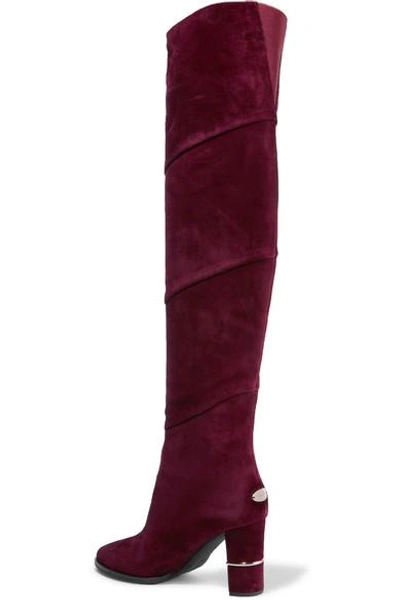 Jimmy Choo Maira 80 Bordeaux Suede Over The Knee Boots In Claret Modesens