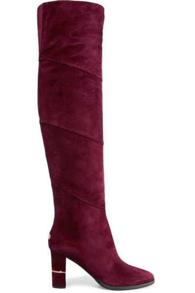 Jimmy Choo Maira 80 Bordeaux Suede Over The Knee Boots In Claret Modesens