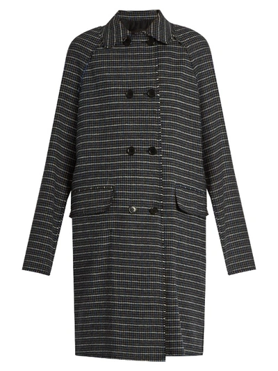 Msgm Prince Of Wales-check Raw-edged Coat In Tonal-grey And Blue | ModeSens