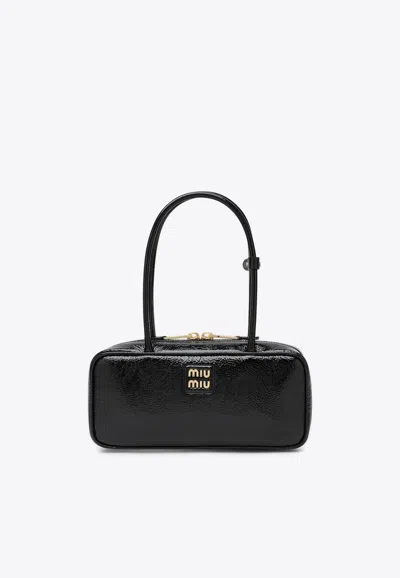 Miu Miu Beau Naplak Patent Leather Shoulder Bag In Black Modesens