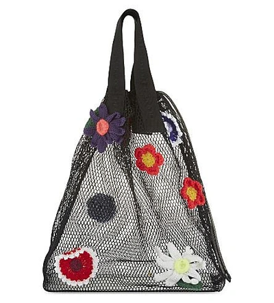 Christopher Kane Black Crocheted Flower Tote | ModeSens