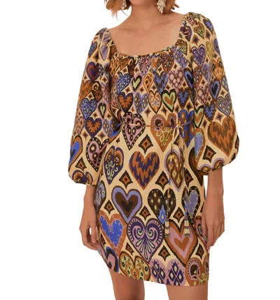 Farm Rio Hearts Ikat Print Tie Waist Linen Dress In Hearts Ikat Cream ...