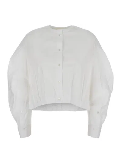 Tela White Shirt With Mandarin Collar And Pence Details In Cotton Woman ...