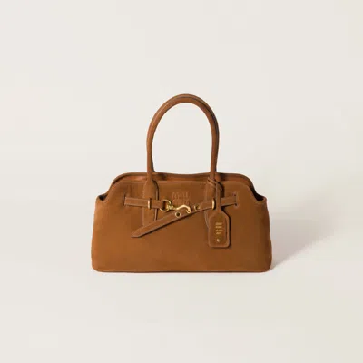 Miu Miu Adventure Leather Shoulder Bag With Lettering Logo In Brown ...