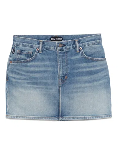 Tom Ford Summer Stone Washed Denim Mini Skirts Light Blue | ModeSens