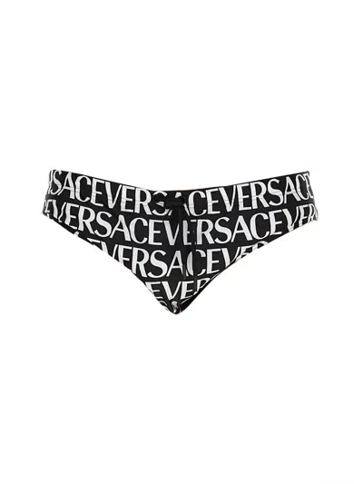 Versace Beach Briefs With Allover Logo In Black | ModeSens