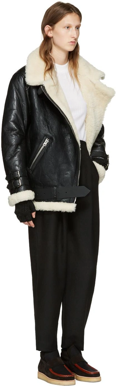 Acne Studios Black Cracked Shearling Velocite Jacket | ModeSens