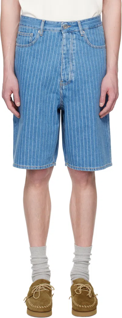 Drôle De Monsieur Blue 'le Short Baggy Rayures' Denim Shorts | ModeSens