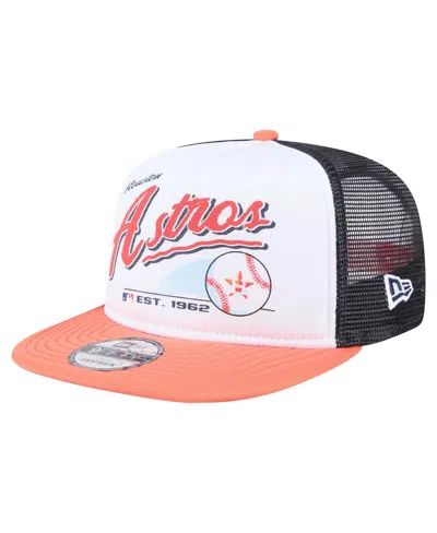 New Era Men's White/orange Houston Astros Retro Script Trucker 9fifty ...