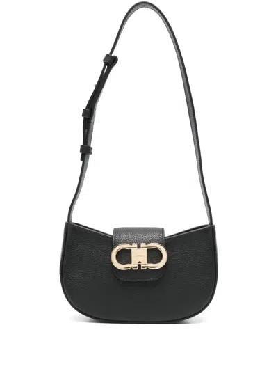 Ferragamo Mini Gabry Double Gancini Leather Shoulder Bag In Black ...