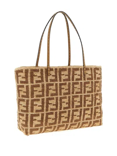 Fendi Ff Raffia Crochet Roll Large Shopper In Brown | ModeSens