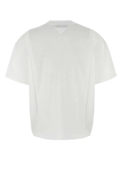 Prada Back Logo Patch Cotton T-shirt In White | ModeSens