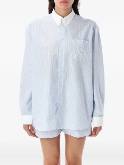 Sporty And Rich Sporty & Rich Striped H&w Crest Oversized Oxford Shirt ...
