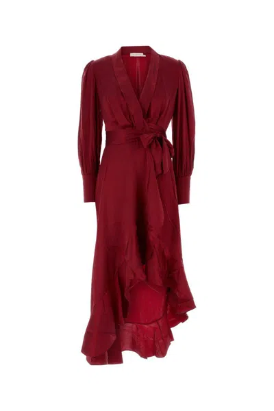 Zimmermann Women Silk Wrap Midi Dress In Red | ModeSens