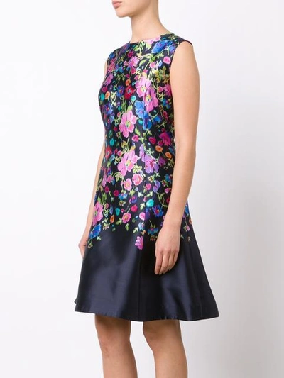 Oscar De La Renta Floral Print Silk And Cotton Mikado Flared Dress In Pnk