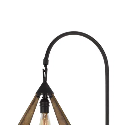 Hivvago Tubular Metal Downbridge Floor Lamp With Wooden Accents, Black ...