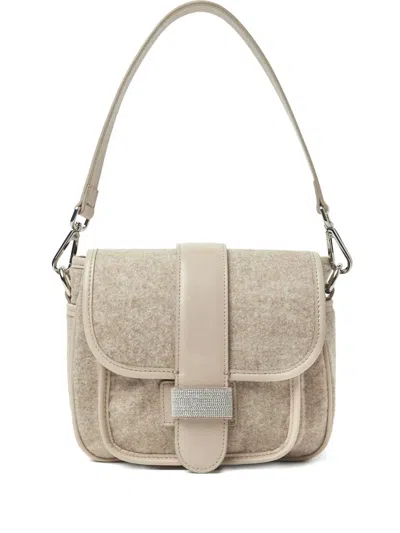 Peserico Leather-trimmed Crystal-embellished Shoulder Bag In Neutral ...