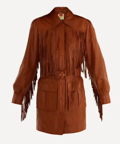Farm Rio Fringed Leather Jacket In Brown | ModeSens