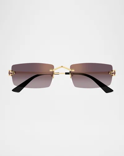 Cartier Panthere Rimless Rectangular Metal Sunglasses In Purple | ModeSens
