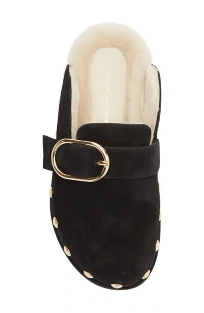Stuart Weitzman Studded Faux Shearling Lined Mule In Black | ModeSens