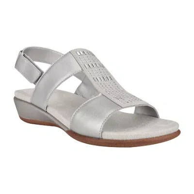 Easy Spirit Hazel Womens Leather Adjustable Flat Sandals In Silver ...