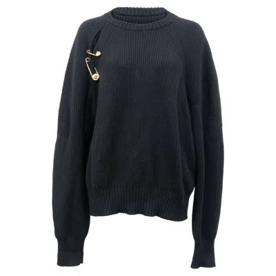 Versace Oversized Safety Pin Sweater In Black Wool In Blue | ModeSens