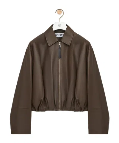 Loewe Draped Zip-front Leather Jacket In Brown | ModeSens