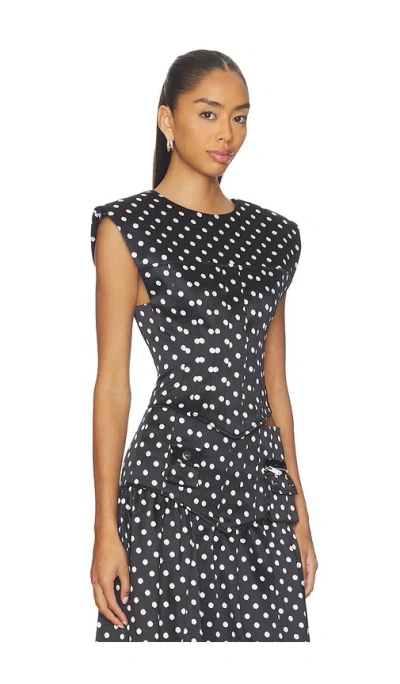 Ganni Womens Black Padded-shoulder Polka-dot Satin Corset Top | ModeSens