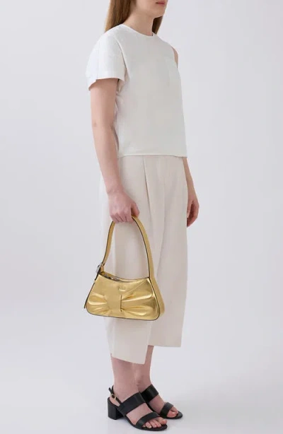 Behno Mini Leena Crosshatched Metallic Leather Shoulder Bag In Gold ...