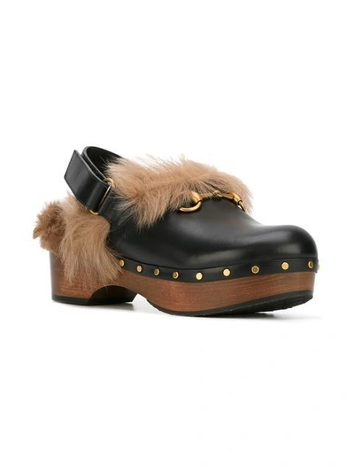 Gucci Black Amstel 55 Leather Fur Lined Clogs | ModeSens