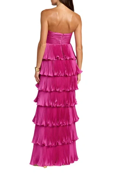 Mac Duggal Pleated Charmeuse Strapless Tiered Ruffle Gown In Pink ...