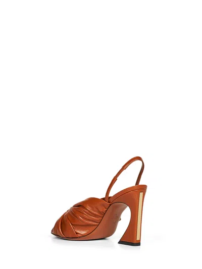 Fendi Tan Nappa Leather Arco Slingback Sandals In Orange | ModeSens