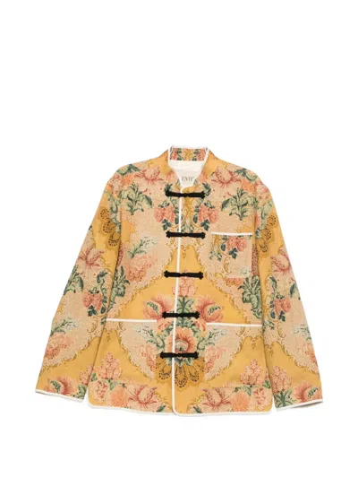 Valentino Floral-print Frog-closure Jacket In Yellow | ModeSens