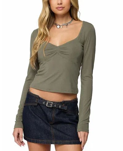Edikted Zelly Long Sleeve Jersey Top In Green | ModeSens