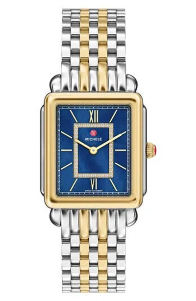 Michele Deco Ii Two-tone Diamond Bracelet Watch, 32mm In Gold | ModeSens