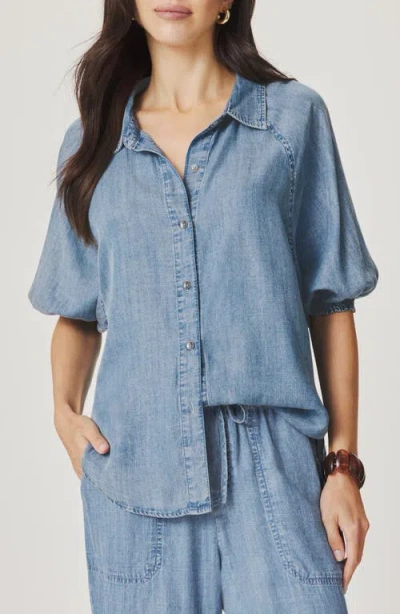 Splendid Violet Puff Sleeve Denim Shirt In Indigo | ModeSens