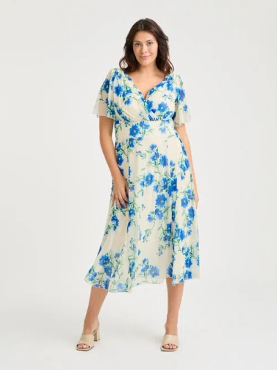 Scarlett & Jo Victoria Floral Angel Sleeve Midi Dress In Multi | ModeSens