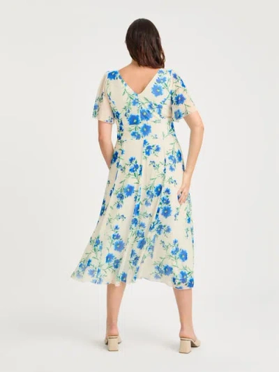Scarlett & Jo Victoria Floral Angel Sleeve Midi Dress In Multi | ModeSens