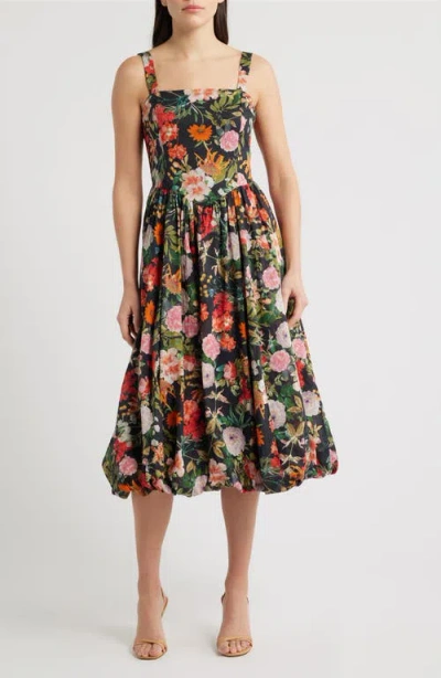 Julia Jordan Floral Basque Waist Fit & Flare Midi Dress In Multi | ModeSens