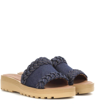 See By Chloé Robin Denim Platform Slides In Navy | ModeSens