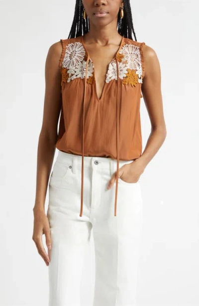 Ramy Brook Adaline Embroidered Sleeveless Top In Brown | ModeSens