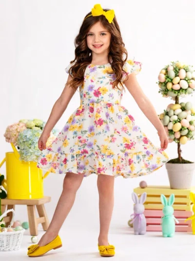Mia Belle Girls Kids' Sunlit Garden Floral Easter Bow Dress In White ...