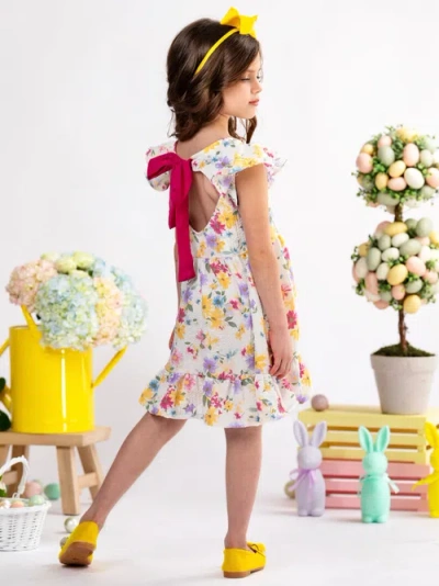 Mia Belle Girls Kids' Sunlit Garden Floral Easter Bow Dress In White ...